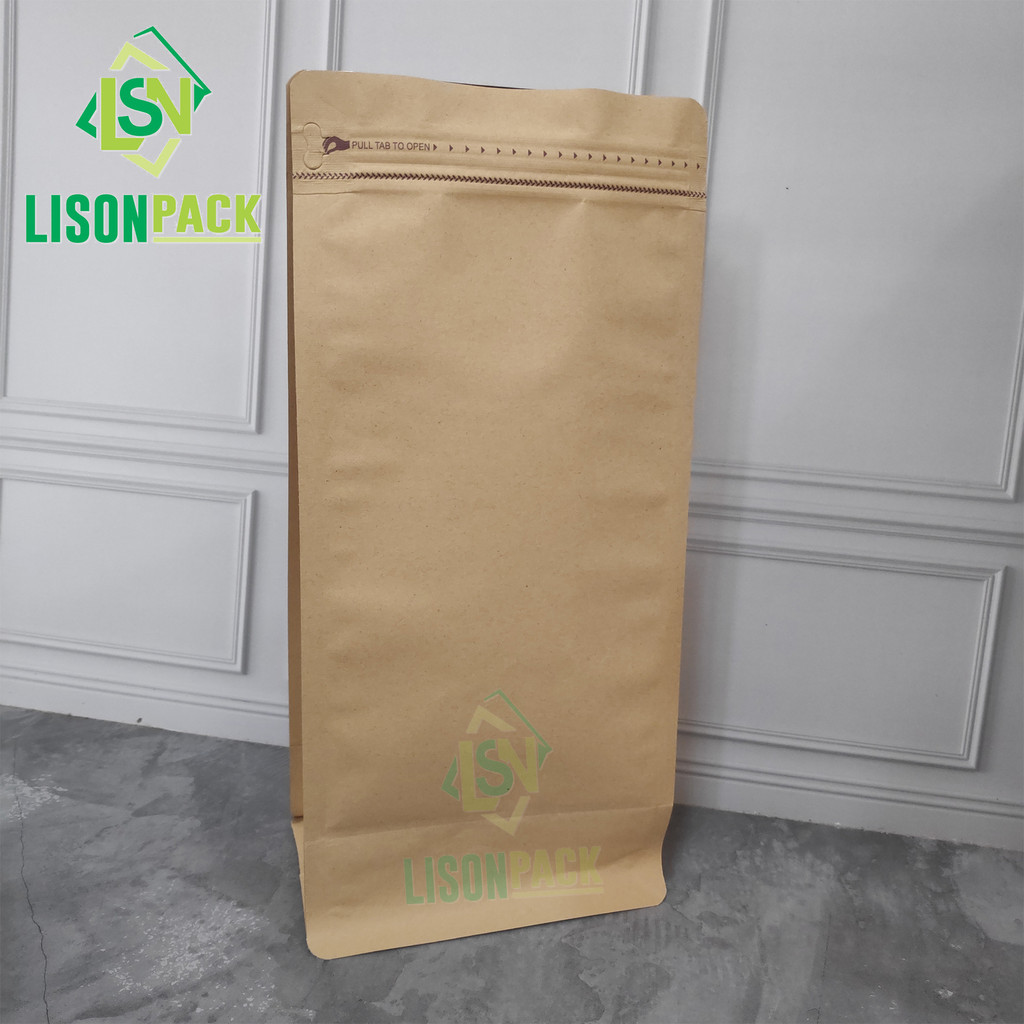 Brown Paper Craft Flat Bottom Packaging 1 kg | Zipper packaging | 1000gr Coffee Packaging ...