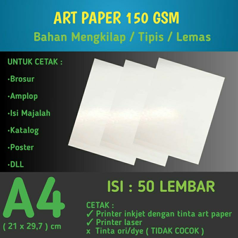 Art Paper 150 GSM A4 contains 50 sheets / Brochure Material Paper ...