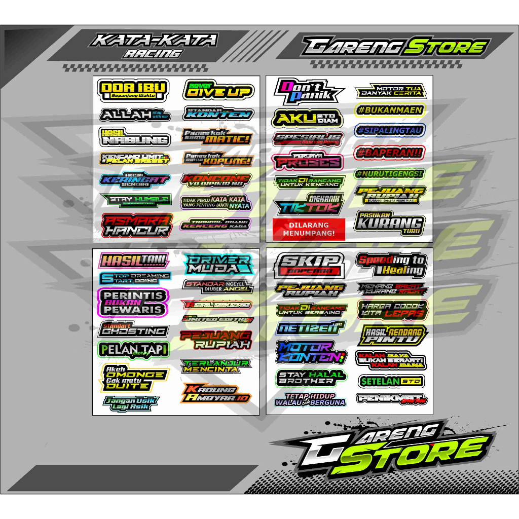Racing WORDS PACK STICKER / HEREX PACK STICKER / COOL PACK STICKER ...