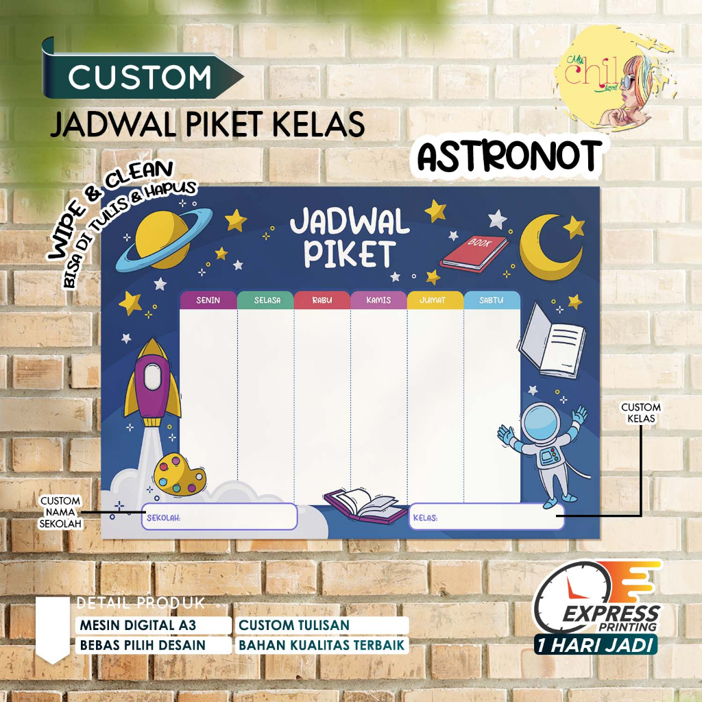 Custom WIPE & CLEAN CLASS PIKET JADWAL POSTER (CAN CUSTOM SCHOOL ...