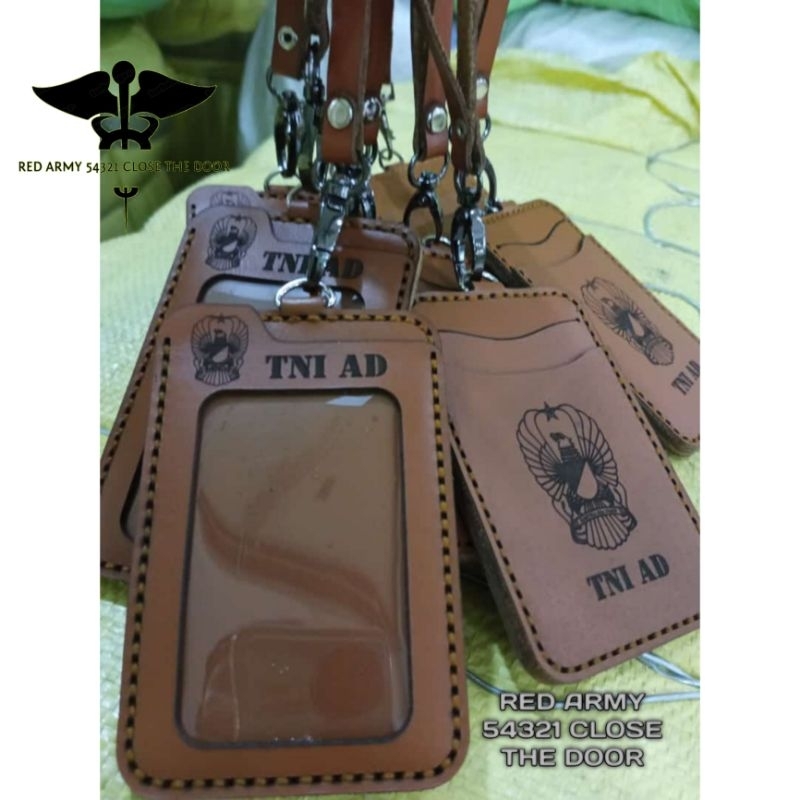 ID Card Holder Lanyard Name Tag Genuine Leather TNI AD Logo | Shopee ...