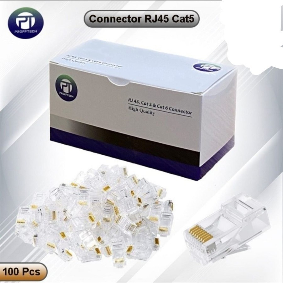 Connector Utp RJ45 Cat5 Profftech RJ 45 Cat 5e Pack Of 100pcs | Shopee ...