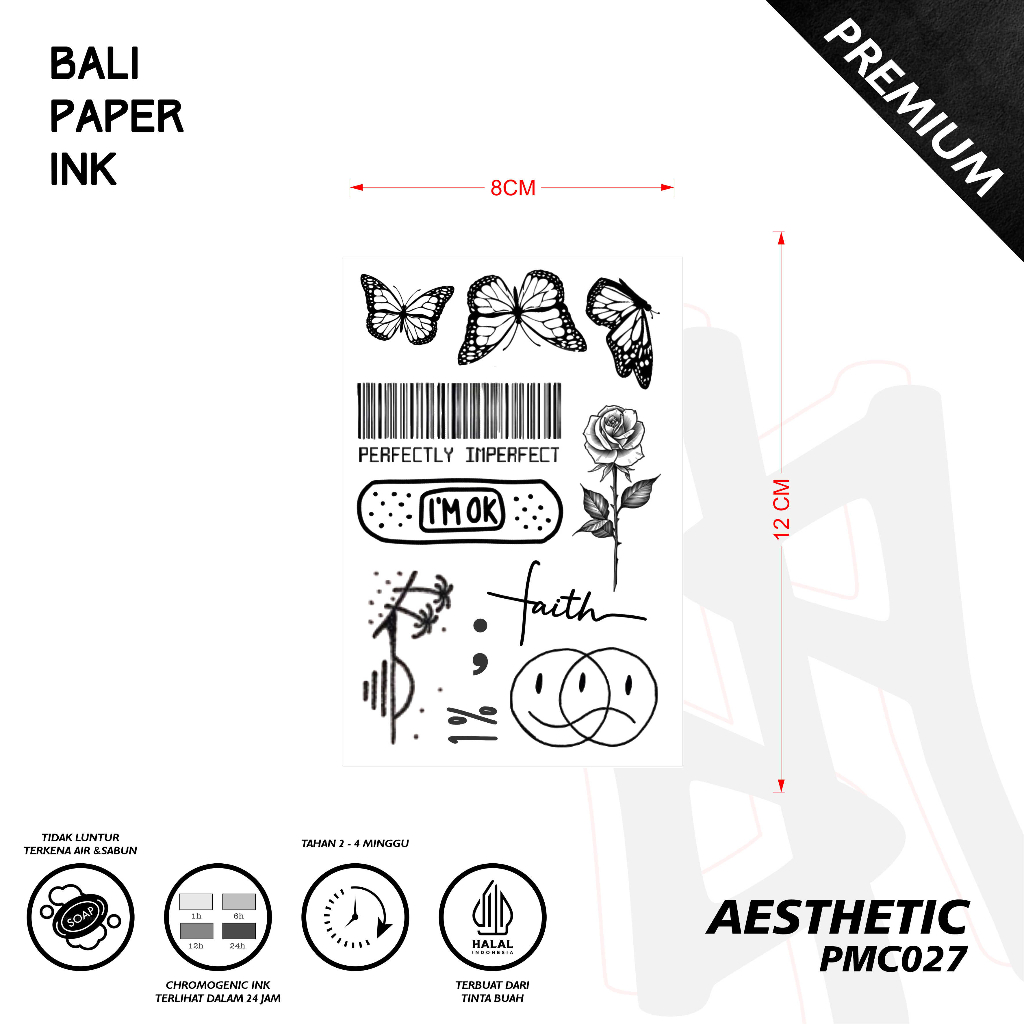 Pmc027 Aesthetic Temporary Tattoo Set Premium Bali Paper Ink | Shopee ...