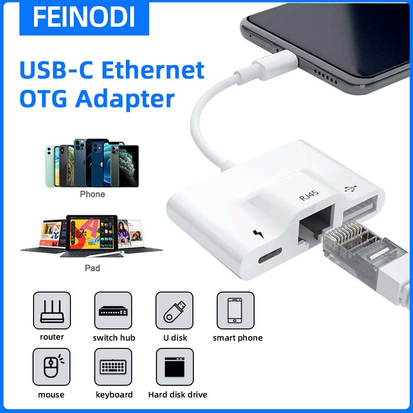 Feinodi USB c to USB OTG Adapter type c to RJ45 Ethernet LAN Port with ...