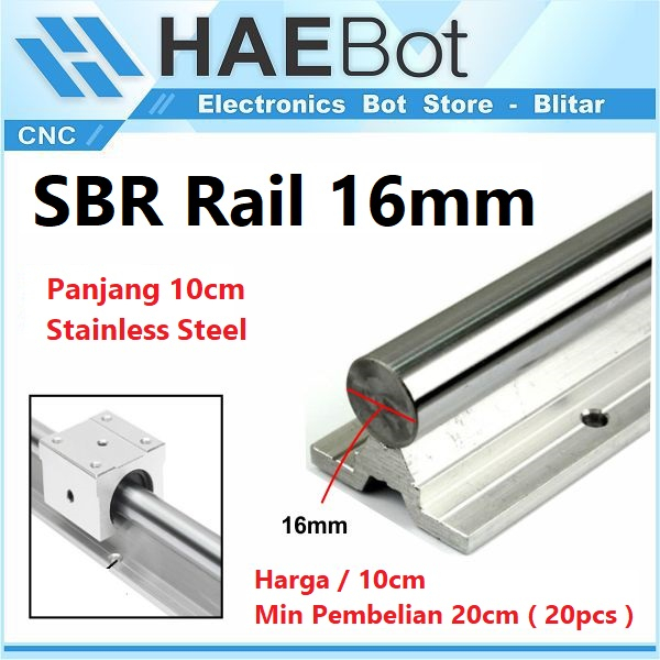 MESIN [HAEBOT] Rail SBR16 SBR 16 10cm Rail Linear Shaft Axle 16mm CNC ...
