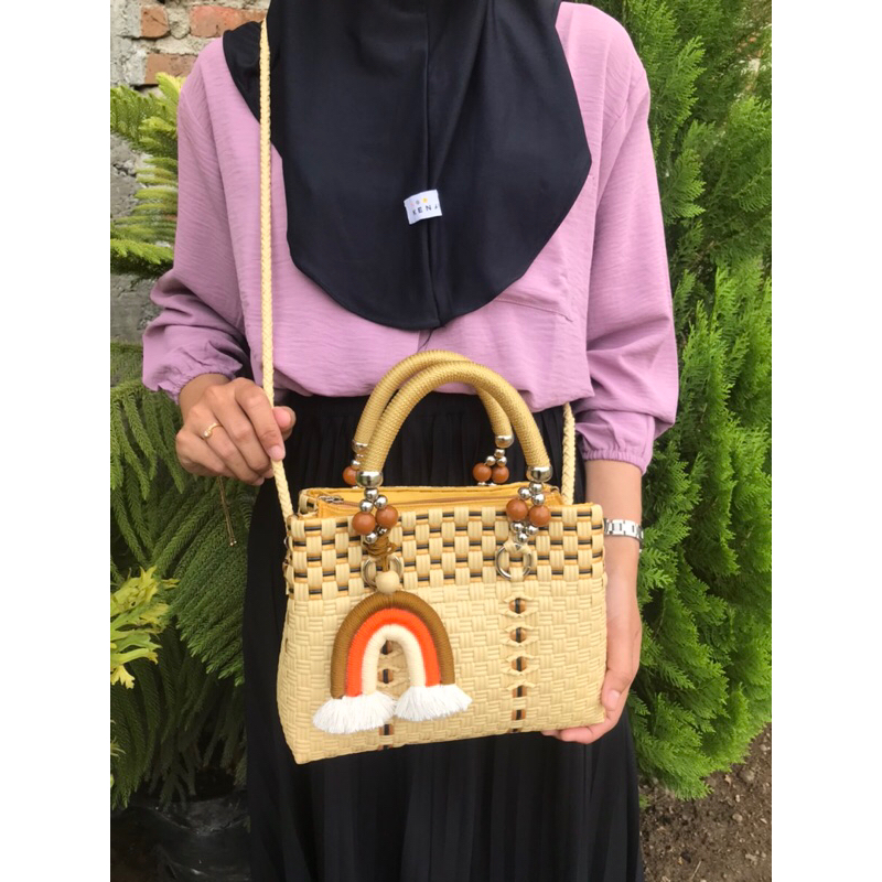 Premium Jali Plastic Woven Bag with Pearl Handle Talikur Sling | Shopee ...