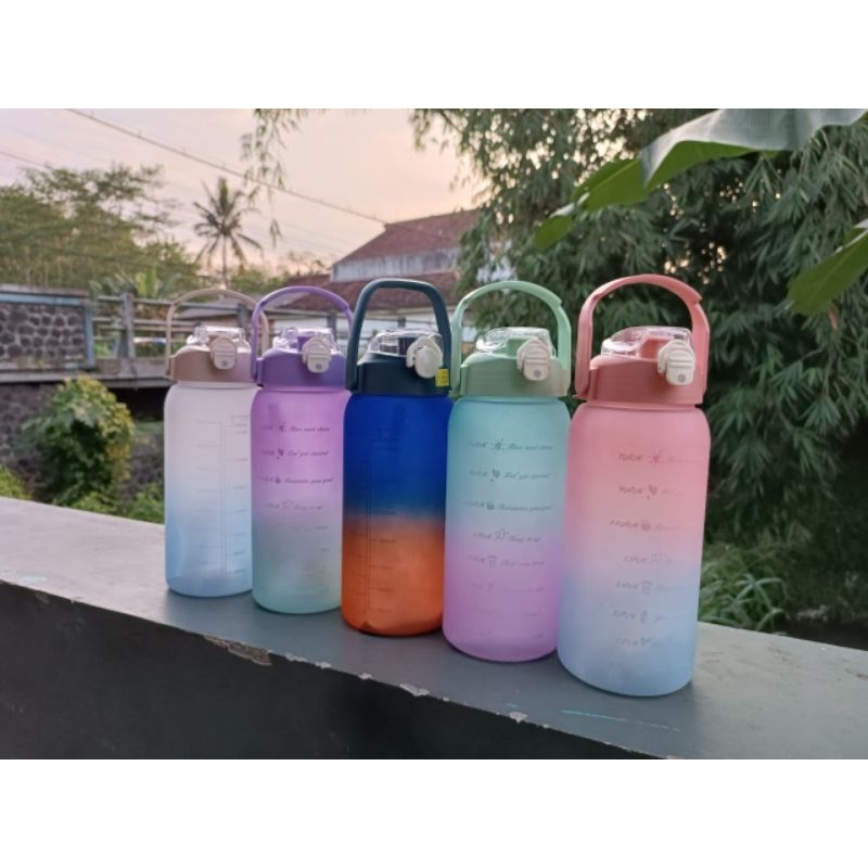 Motivational DRINKING BOTTLE 2000ml/2L, 2 PREMIUM STRAWS 2D AND 3D STICKER GRADATION DRINKING ...