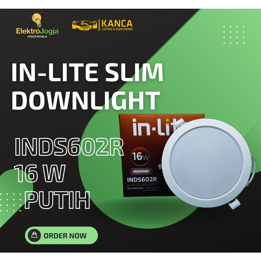 INLITE SLIM DOWNLIGHT 16 WATT INDS602R WHITE LED CEILING LIGHT | Shopee ...
