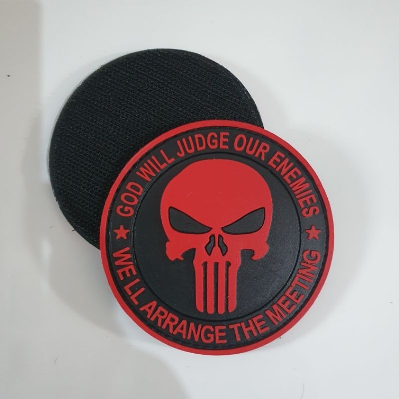 MERAH Red godwill funiser skull logo rubber patch / velcro rubber emblem patch | Shopee Philippines