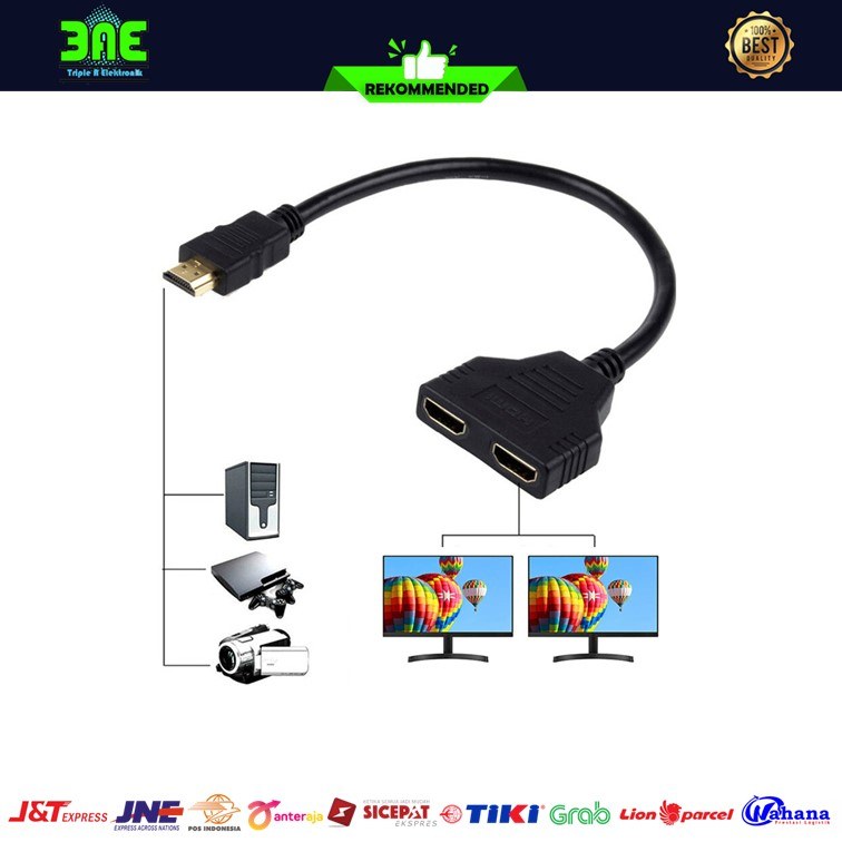 1in2 Branch HDMI Splitter Cable 1 Input To 2 TV Output Full HD Male To ...