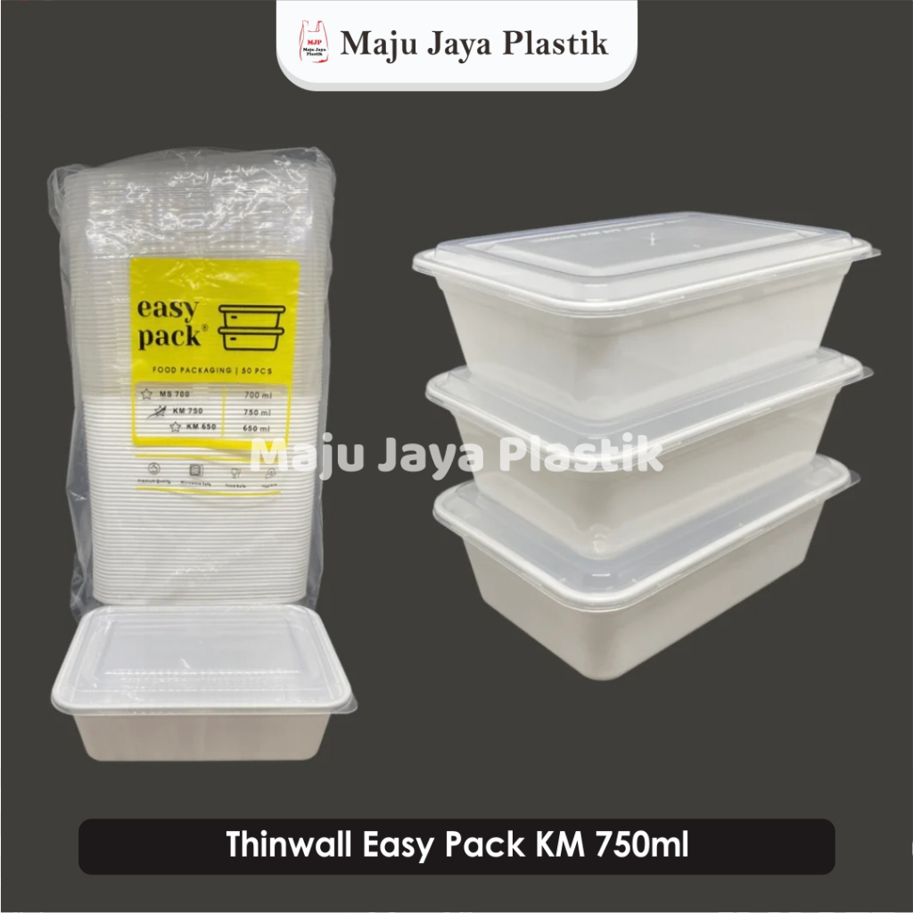 (Contains 50pcs) Thinwall Rectangle Easypack Plastic Lunch Box 650ml 750ml THICK FOODSAFE KM650 ...