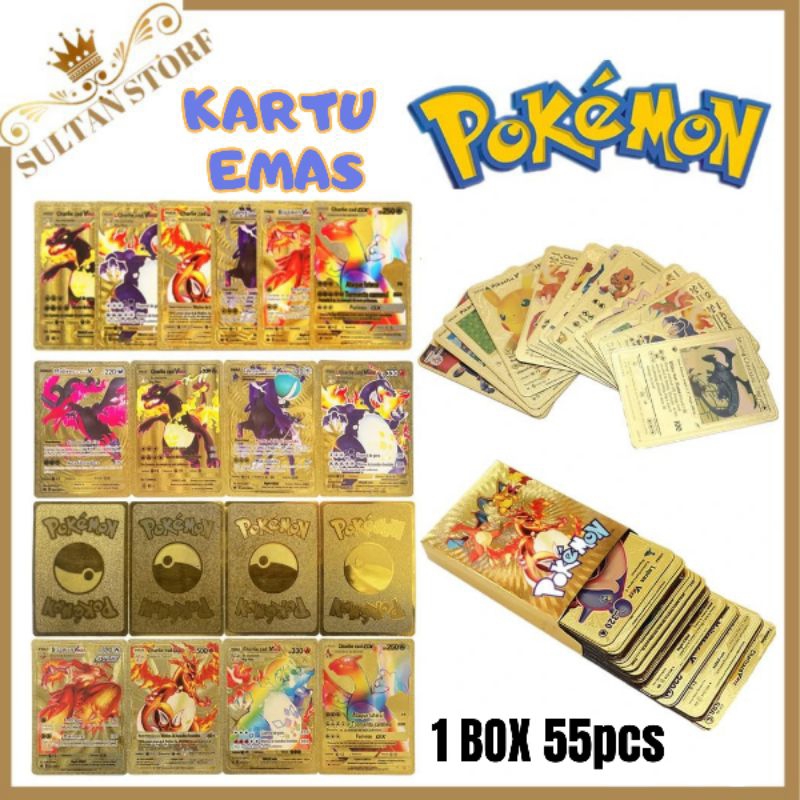 Pokemon Gold Card 1 Box 55pcs Original Metal Material Pokemon Gold ...