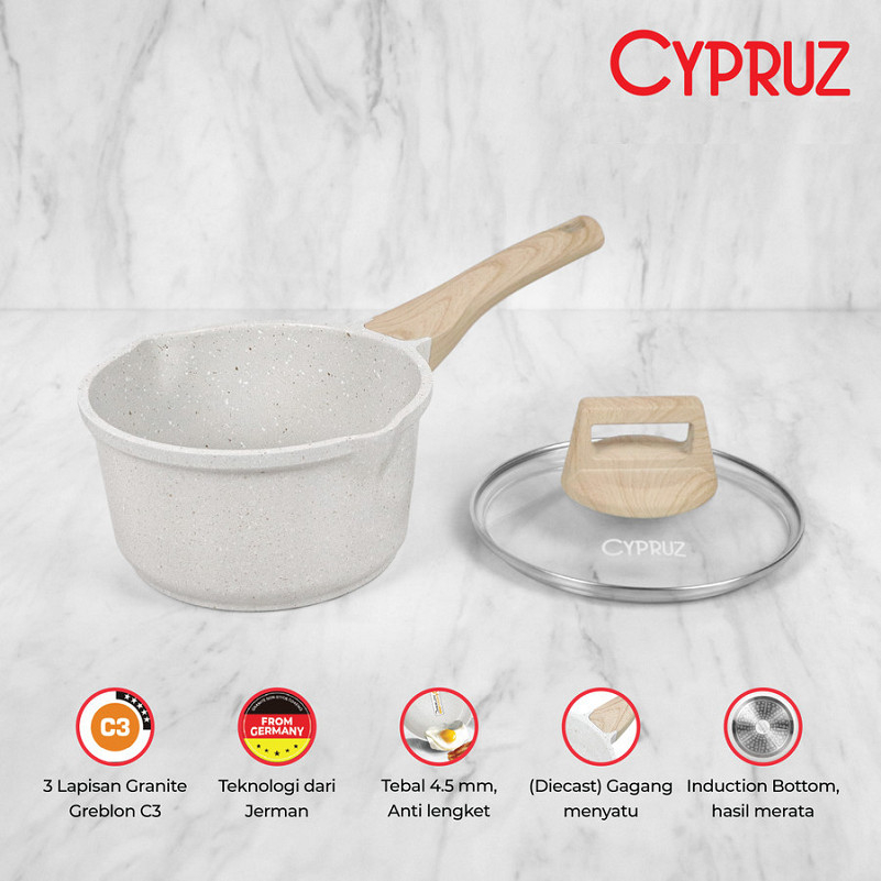 Cypruz SN-0331 White Granite Diecast Greblon Sauce Pan 16cm | Shopee ...