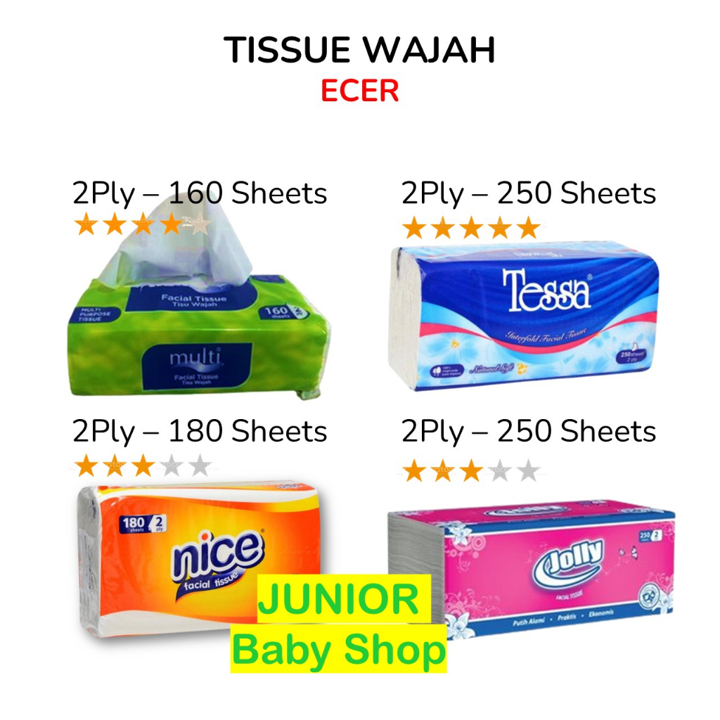 JOLLY Facial Tissue 200 250 sheets 2ply — NICE Facial Tissue 180 sheets ...