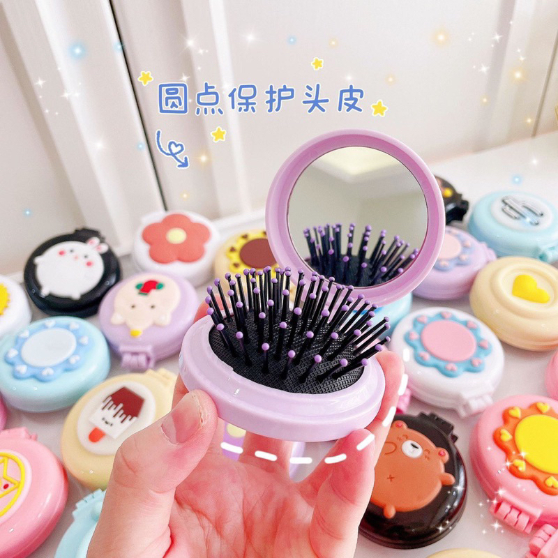 Sm - FOLDING ROUND COMB MIRROR WITH CUTE MOTIFS | Shopee Philippines