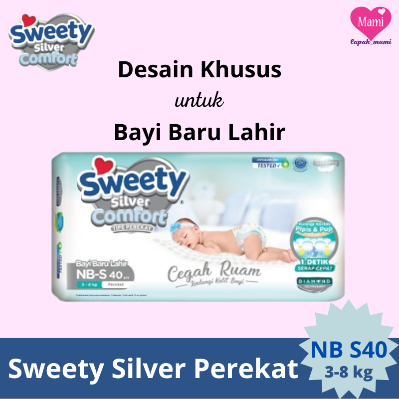 Sweety Silver Comfort NB-S 40 Adhesive Diapers For Newborns 3-8 kg ...