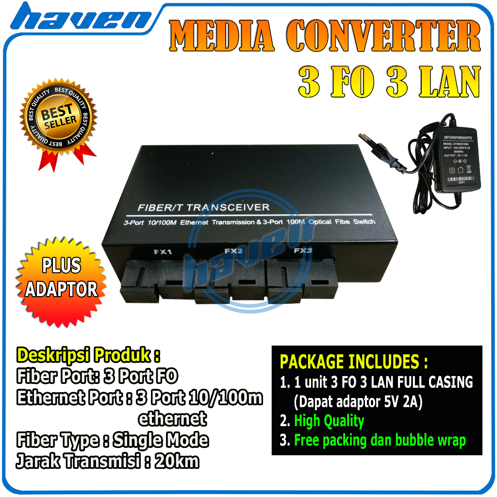 3f3e Media Converter Fiber Optic 3 FO 3 LAN Ethernet Switch Fiber Optic ...
