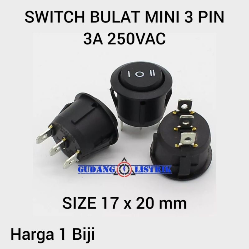 TOMBOL Rocker Switch Mini Round On Off On Button Switch 3 Pin 3A 250VAC ...