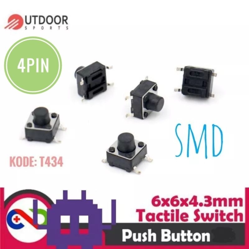 Press Switch 6x6x4.3mm 4 Pin SMD SMT PCB Tactile Switch On Off | Shopee ...