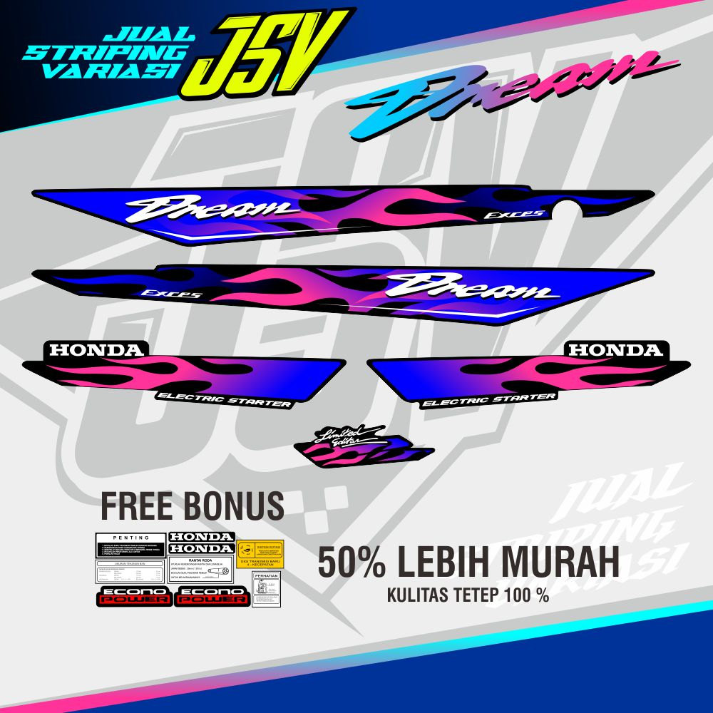 Sticker Variation Honda Dream V1 Flame Fire Fire Striping Motorcycle ...