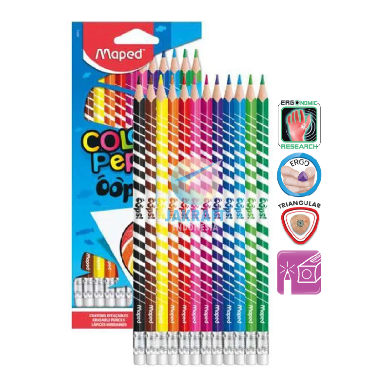 (12 Pcs) Erasable Colored Pencils 12 Long Colors MAPED Color'Peps OOPS ...