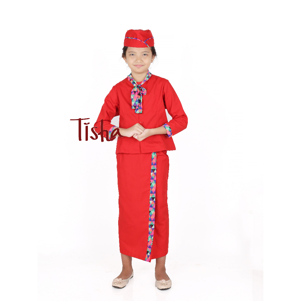 MERAH Children's Stewardess Costume uk 5 (uk 5-6 Years) Long Sleeve Red ...