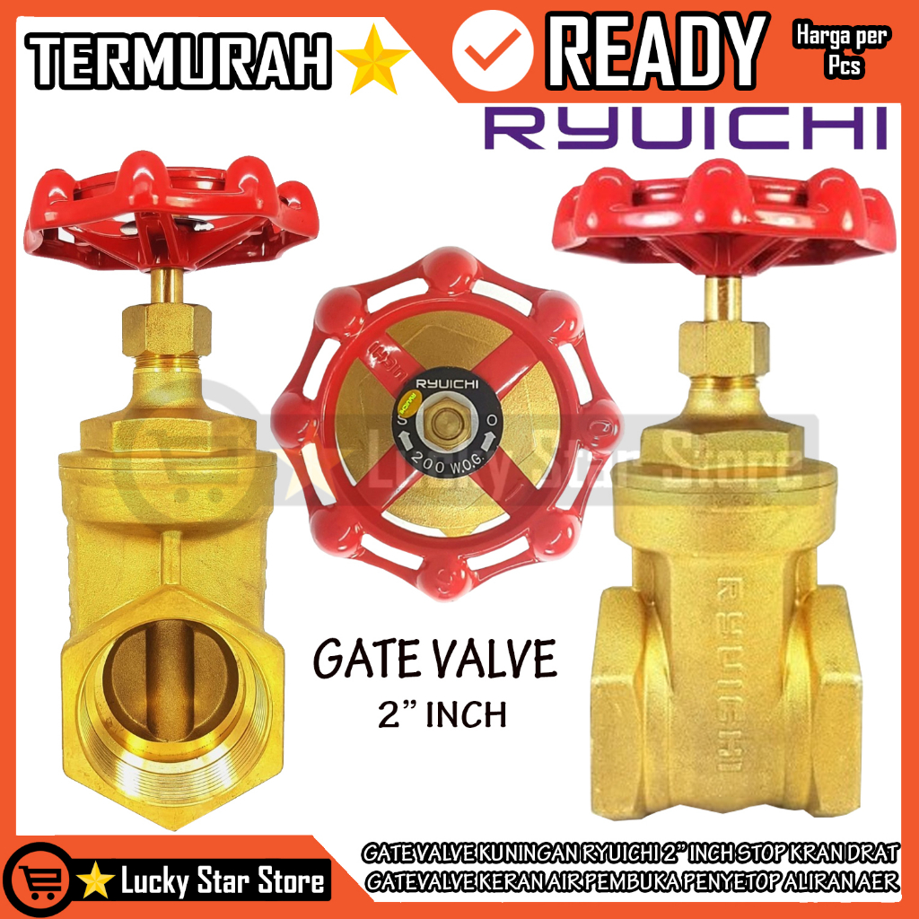 GATE VALVE RYUICHI 2" INCH BRASS THREAD STOP KRAN GATEVALVE DERAT ...