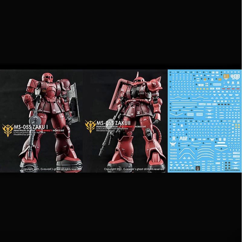 Hg GUNDAM THE ORIGIN CHAR ZAKU I/ ZAKU II RED COMET VER. Water DECAL ...