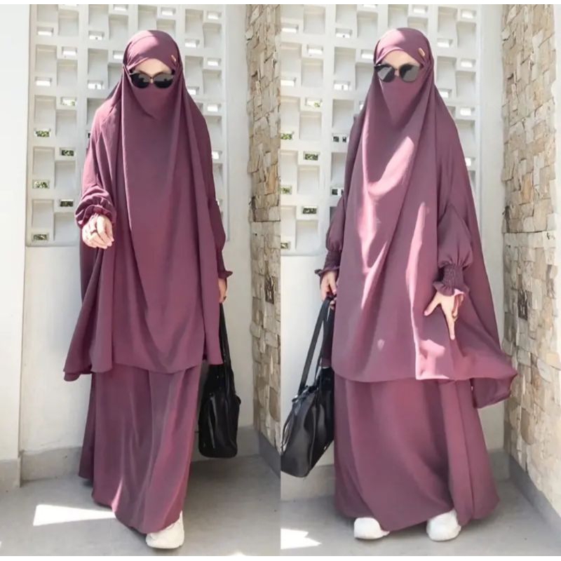(FK+Rok) Inara One Set Crinkle Airflow Syari Set Frenchkhimar and Skirt ...