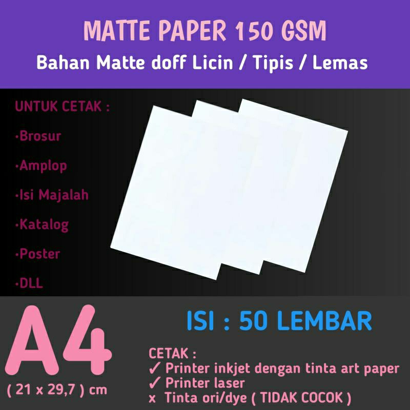 Matte Paper 150 GSM A4 Contents 50 Sheets/Brochure Material Paper/Doff Magazine Contents 150 ...