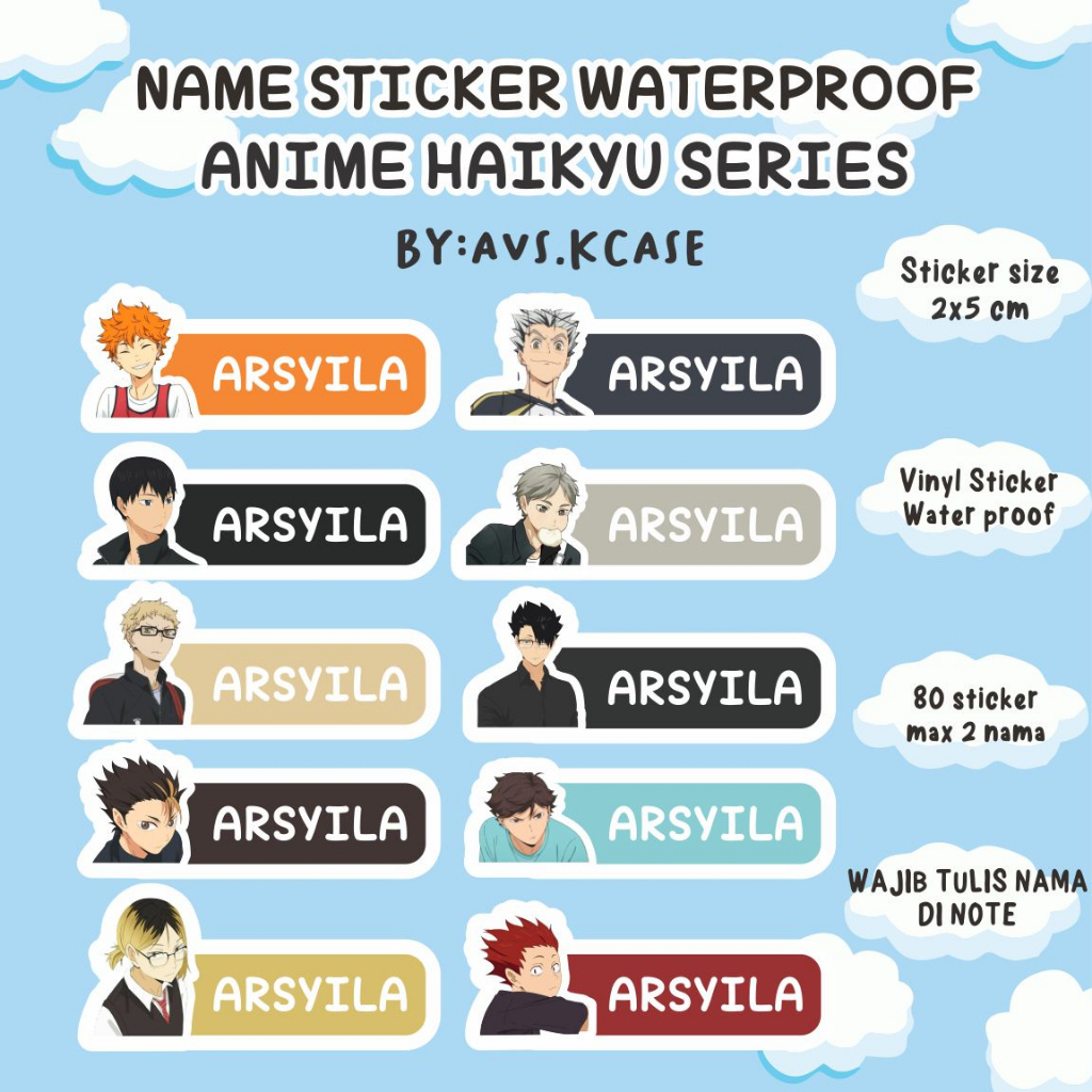 Anime HAIKYU WATERPROOF NAME STICKERS | Shopee Philippines