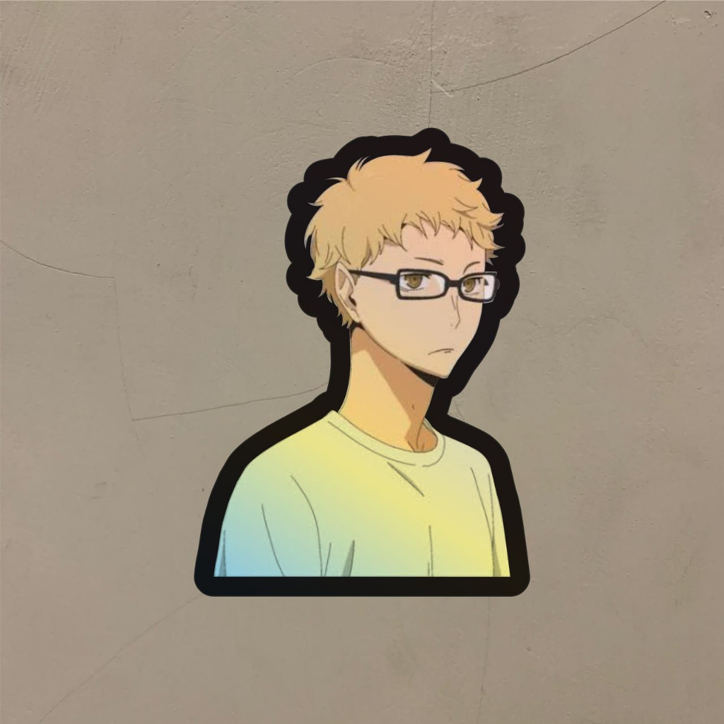 Kei Tsukishima Haikyu Hologram Anime Sticker Case Hp And Laptop 7cm ...