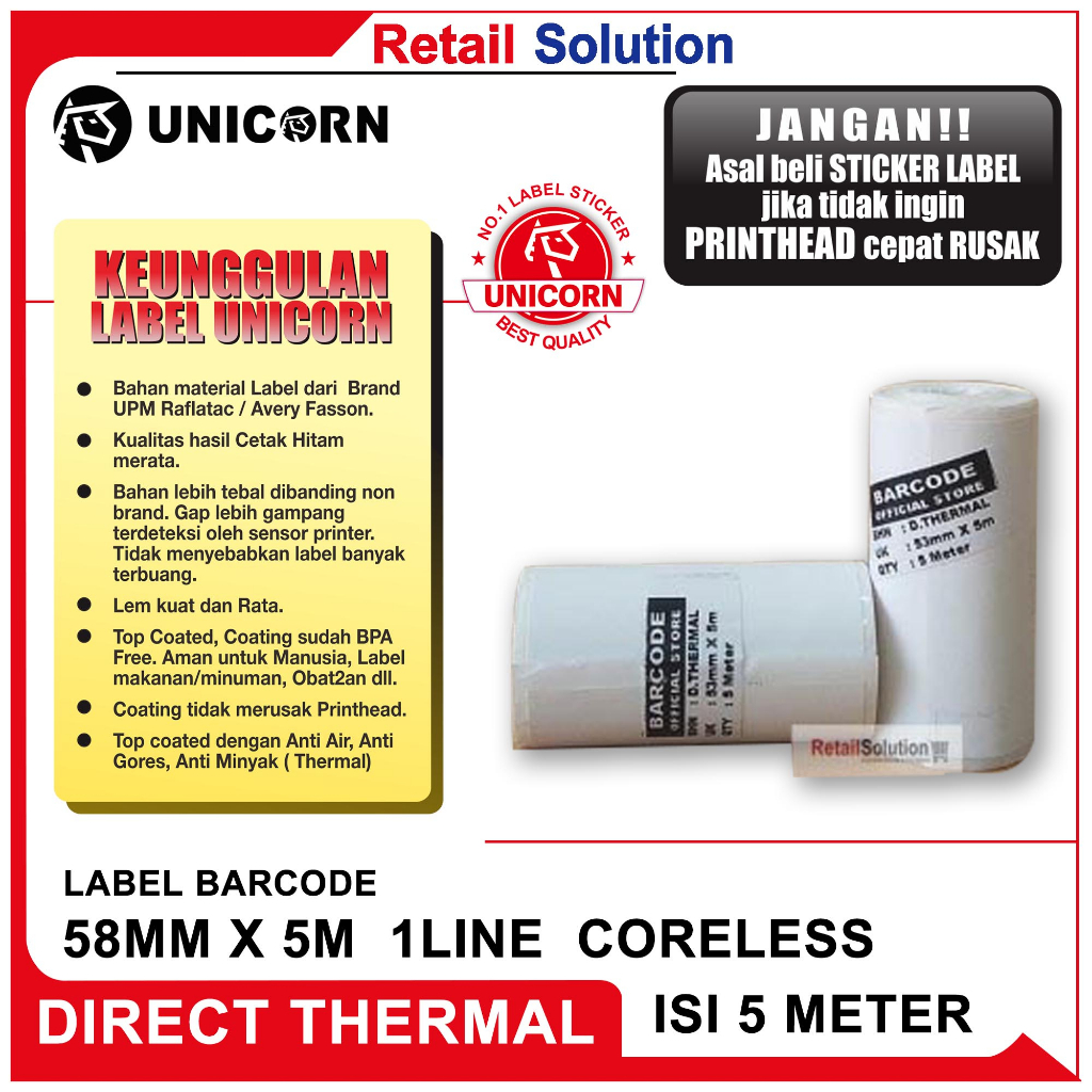 Thermal Barcode Label Sticker UK 58mm Mini Printer Bluetooth 53mm x 5M ...