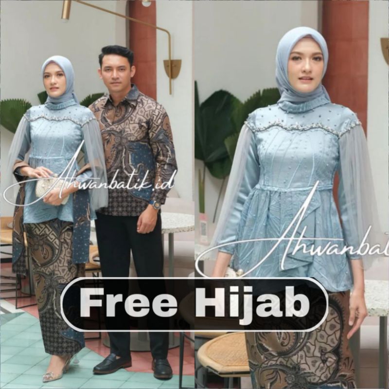 Kebaya Batik Couple Vanilla Bloue BONUS HIJAB Kebaya Graduation Kebaya ...