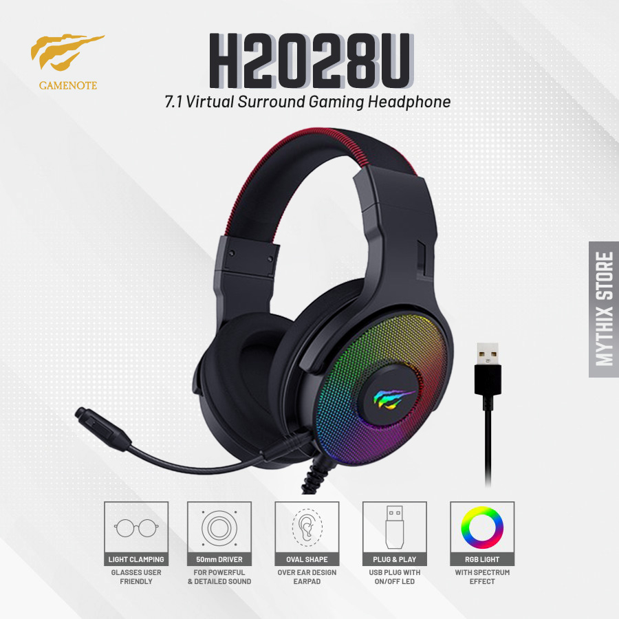 Gamenote Gaming Headset H2028U RGB 7.1 Virtual Surround Sound | Shopee ...