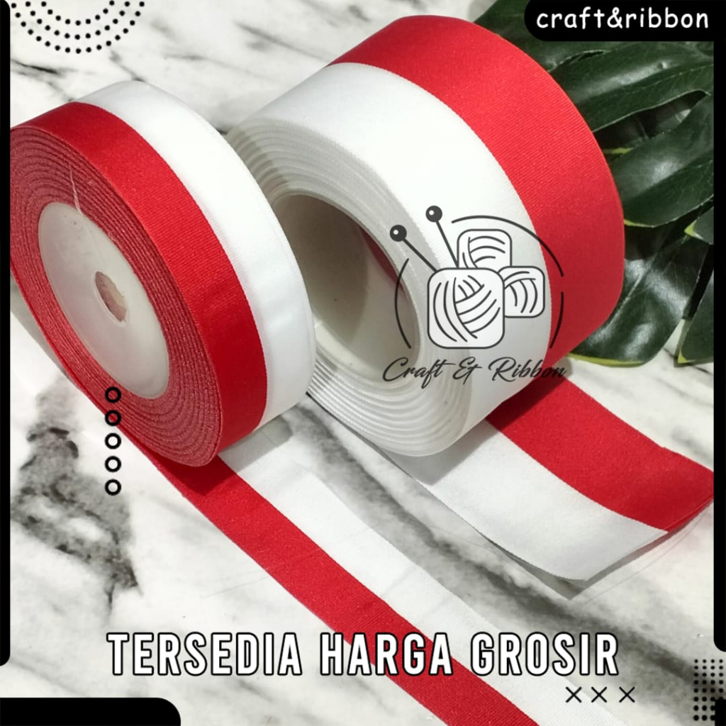 PUTIH MERAH Red and White Ribbon (Satin) per Roll 1/2 Inch(1,2 cm), 3/4 ...