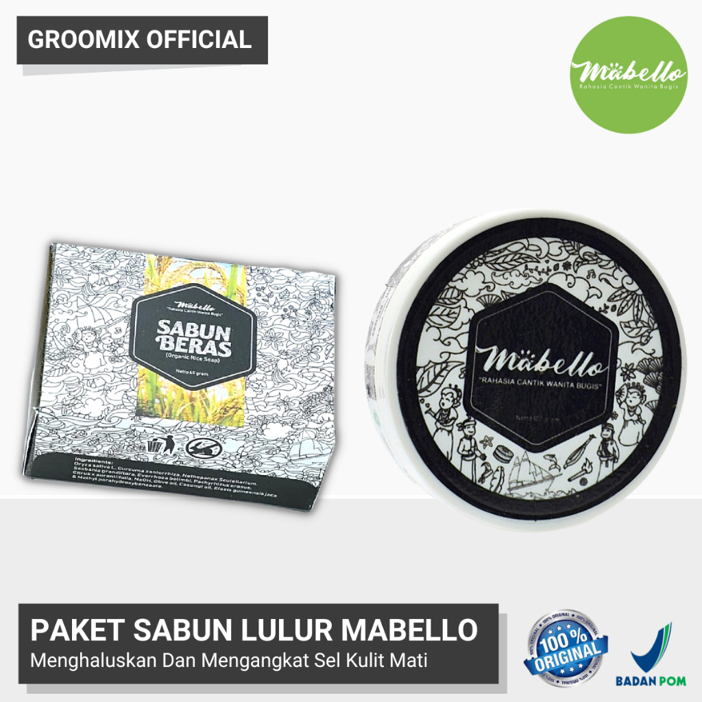 Mabello original black rice soap and black scrub package 100 gr BPOM ...