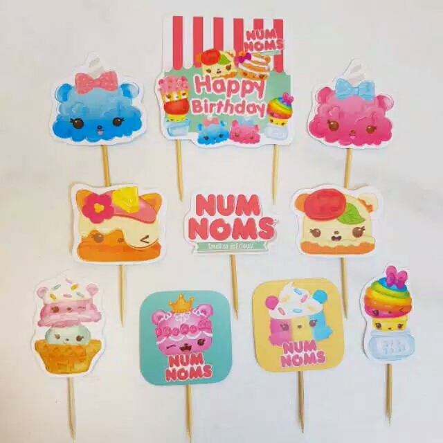 One set of birthday cake toppers with num noms numnoms character ...