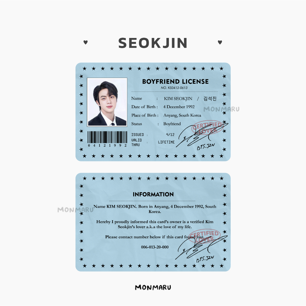 Boyfriend ID Card BTS | Bf License Card by monmaru | Shopee Philippines