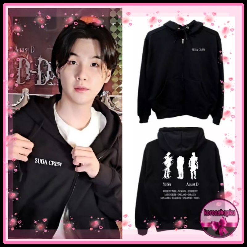 Hoodie ZIPPER SUGA BTS CREW AGUST D MIN YOONGI JACKET KPOP KOREAN BAJU ...