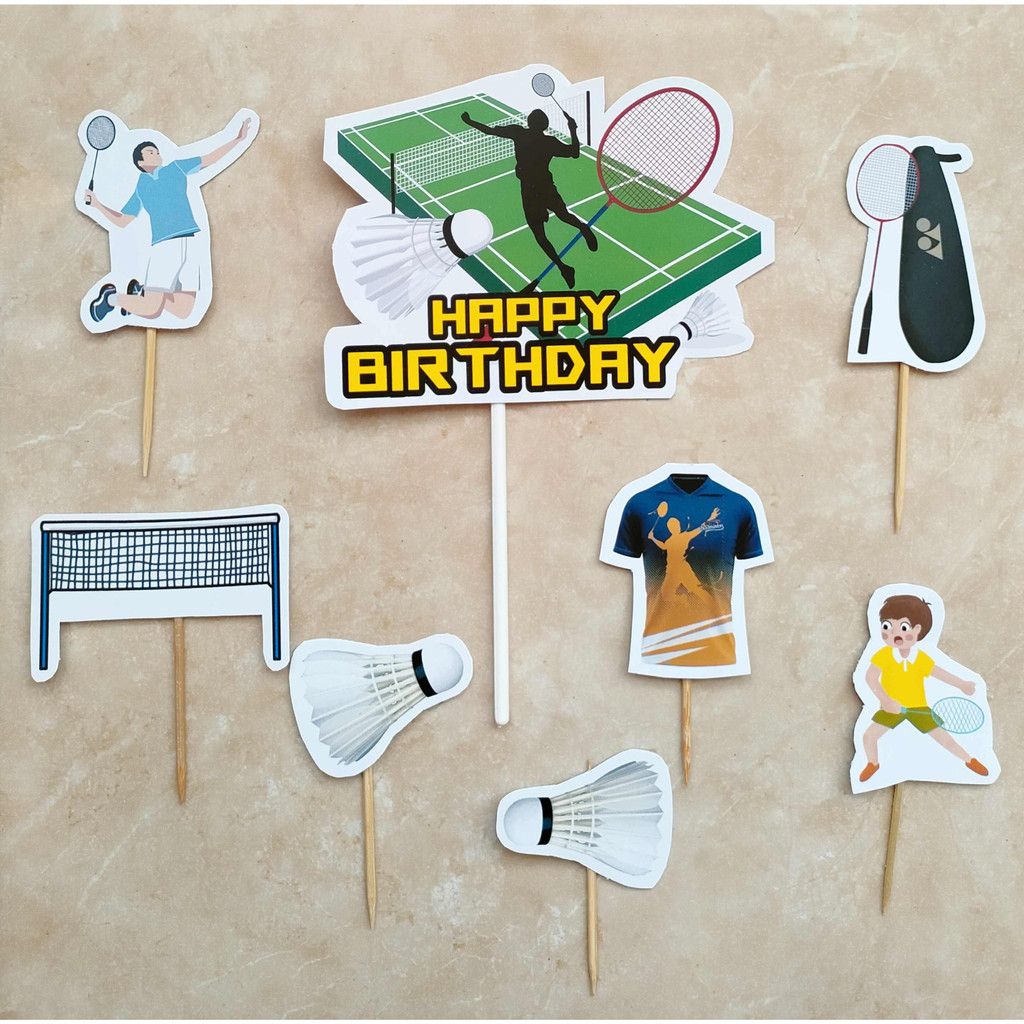 Birthday cake decoration, cake topper, a set of Badminton motifs ...