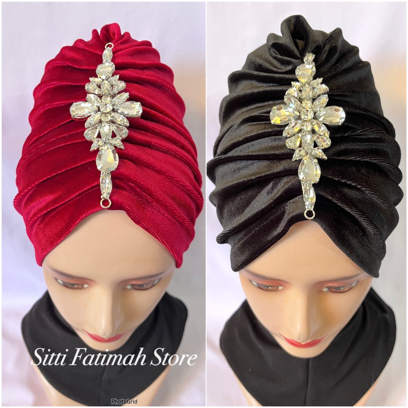 Instant turban Long Crystal Swaroski turban velvet turban party turban ...