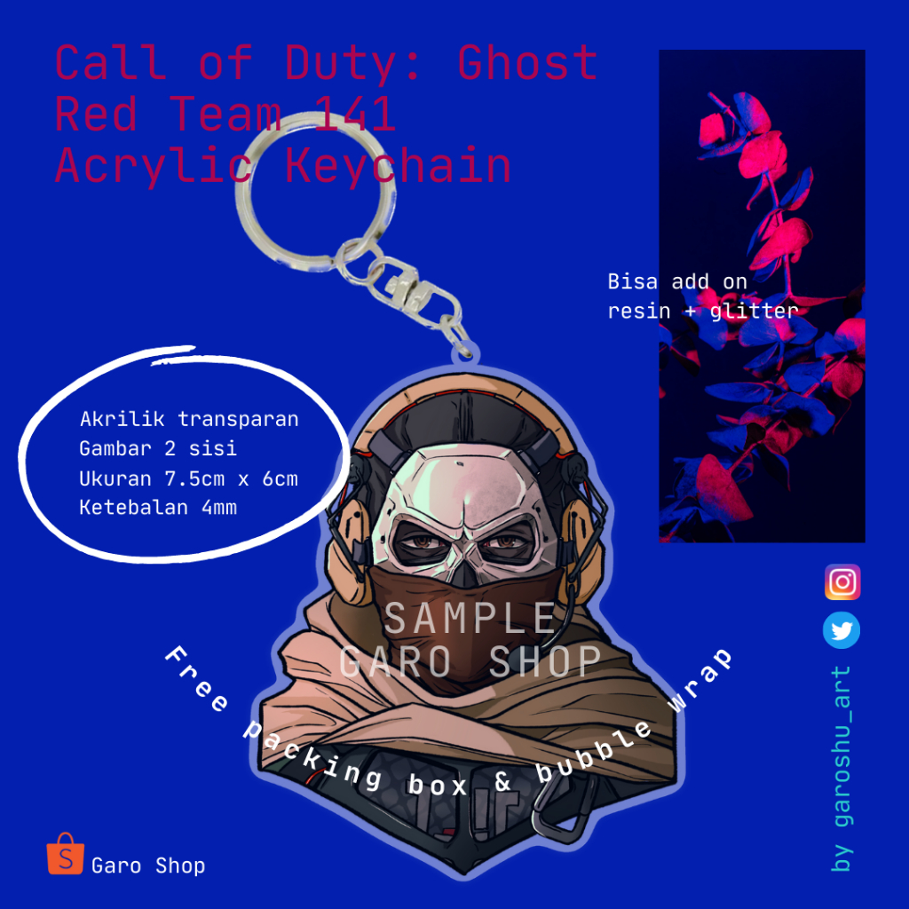 GANTUNGAN Ghost Red Team 141 Call of Duty Fanmerch Acrylic Keychain by ...