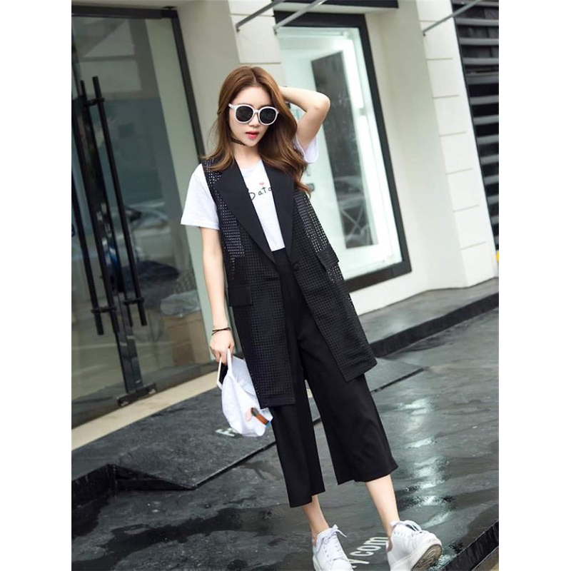 Outer Sleeveless LONG Mesh Outer/Mesh Mesh blazer/harajuku style ...