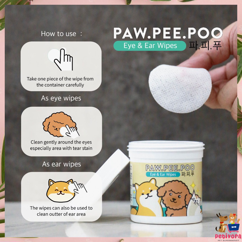 Paw PEE POO Wet Wipes Tear Stain Eye Ear Wipes Cat Dog | Shopee Philippines