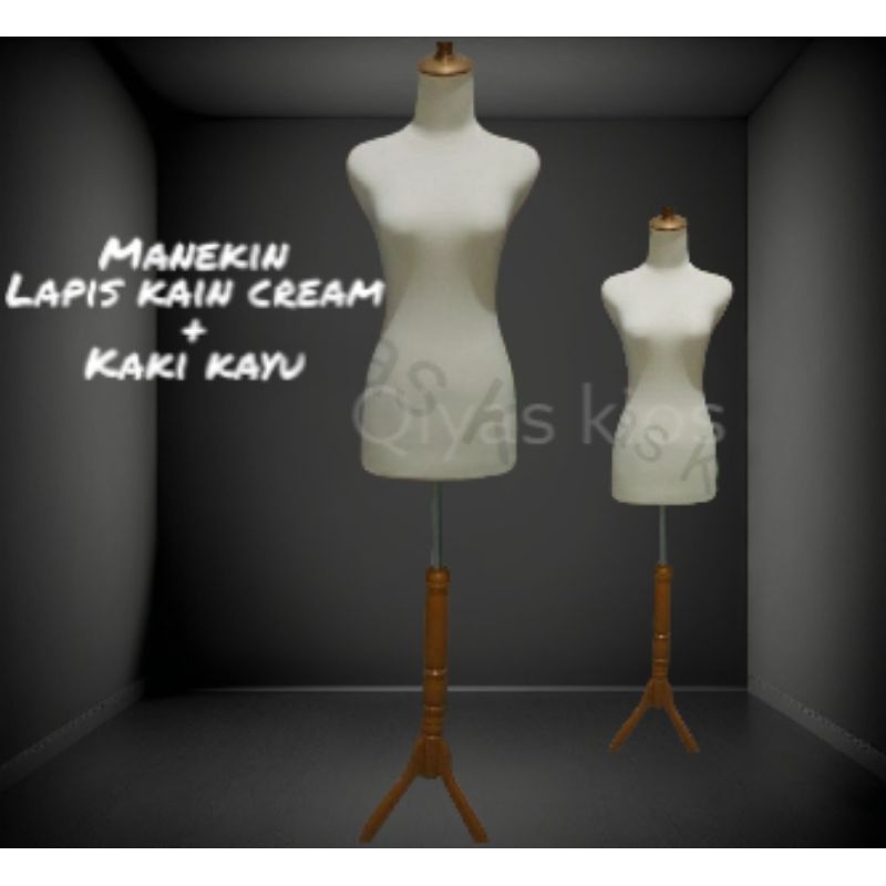 KAYU Cream FABRIC LAYER MANEKIN + CLOTHING STATUE WOODEN LEGS | Shopee ...
