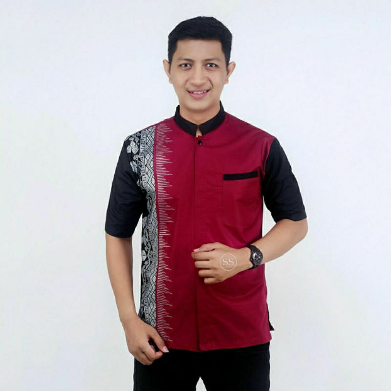 MERAH Maroon short sleeve koko/asakhi koko/modern koko/batik hem ...