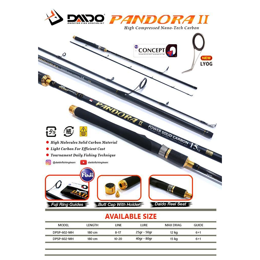 Daido Pandora II 180 FUJI Carbon Solid Spinning Rod 12KG Strength ...
