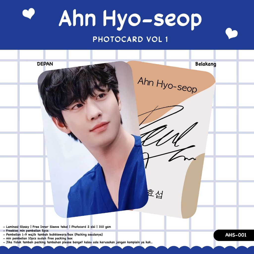 Photocard AHN HYO-SEOP VOL.1 Korean DRAMA PHOTOCARD Korean ACTOR Photo ...
