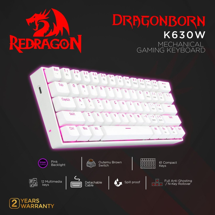 Redragon Mechanical Gaming Keyboard DRAGONBORN WHITE - K630W | Shopee ...